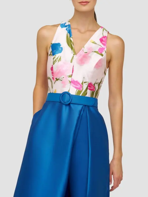 KAY UNGER Rhyan Walk-thru Printed Satin Jumpsuit