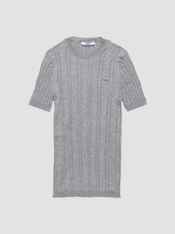 Prada Short-sleeved Ribbed Knit Cotton Sweater