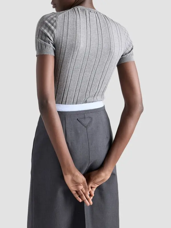 Prada Short-sleeved Ribbed Knit Cotton Sweater