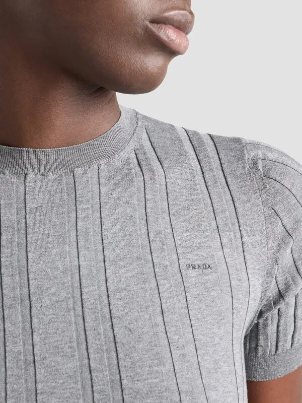 Prada Short-sleeved Ribbed Knit Cotton Sweater