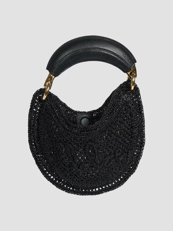 Chloé Mini Summer Banana Glitter Crochet Top Handle Bag - Black