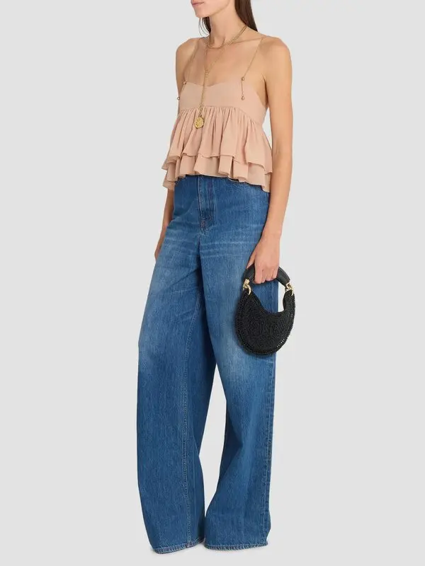 Chloé Mini Summer Banana Glitter Crochet Top Handle Bag - Black