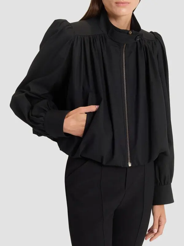 Chloé Shirred Cotton Puff-sleeve Jacket