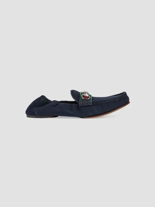 Gucci Horsebit Web Suede Moccasin Loafers - Midnight Blue