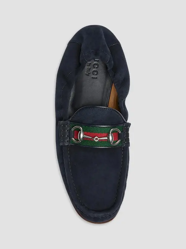Gucci Horsebit Web Suede Moccasin Loafers - Midnight Blue