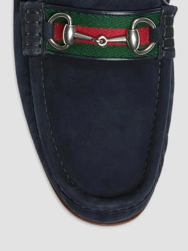 Gucci Horsebit Web Suede Moccasin Loafers - Midnight Blue