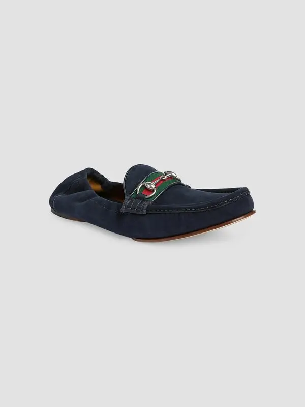 Gucci Horsebit Web Suede Moccasin Loafers - Midnight Blue