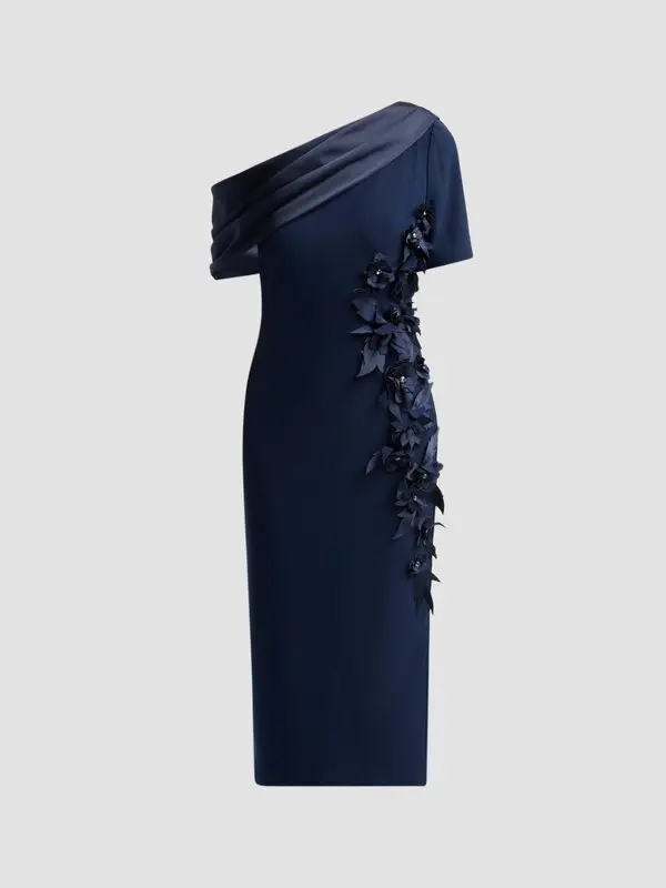 Badgley Mischka Draped One-shoulder Cocktail Dress