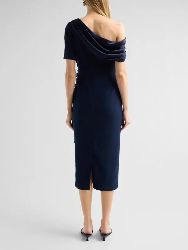 Badgley Mischka Draped One-shoulder Cocktail Dress