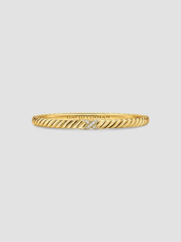 David Yurman Sculpted Cable X Bracelet In 18k Yellow Gold - Diamond