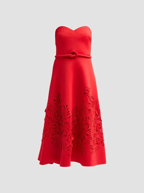 Badgley Mischka Floral Laser-cut Strapless Cocktail Dress