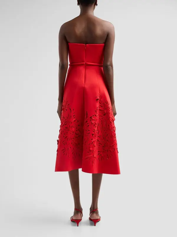 Badgley Mischka Floral Laser-cut Strapless Cocktail Dress