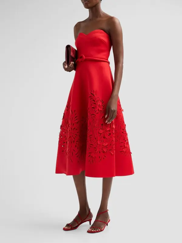 Badgley Mischka Floral Laser-cut Strapless Cocktail Dress