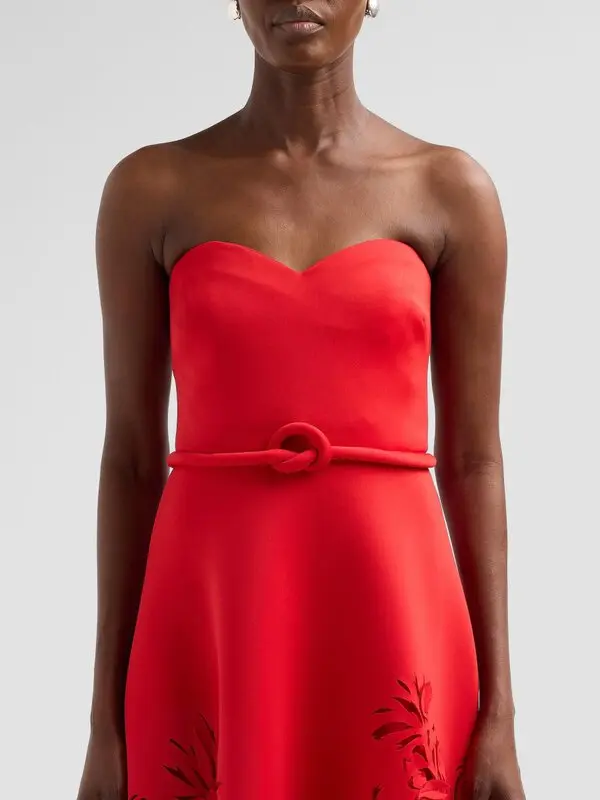 Badgley Mischka Floral Laser-cut Strapless Cocktail Dress