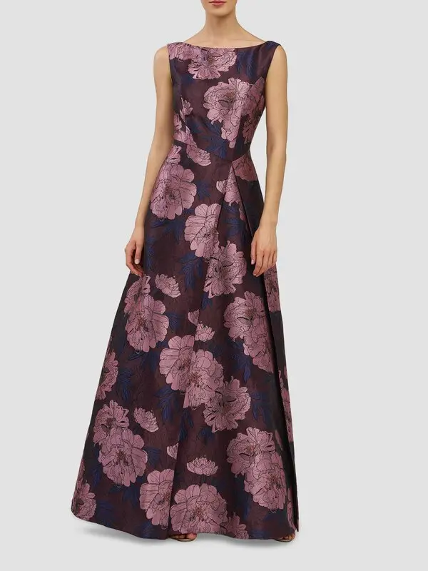 KAY UNGER Caitlin Floral Jacquard Fit & Flare Gown