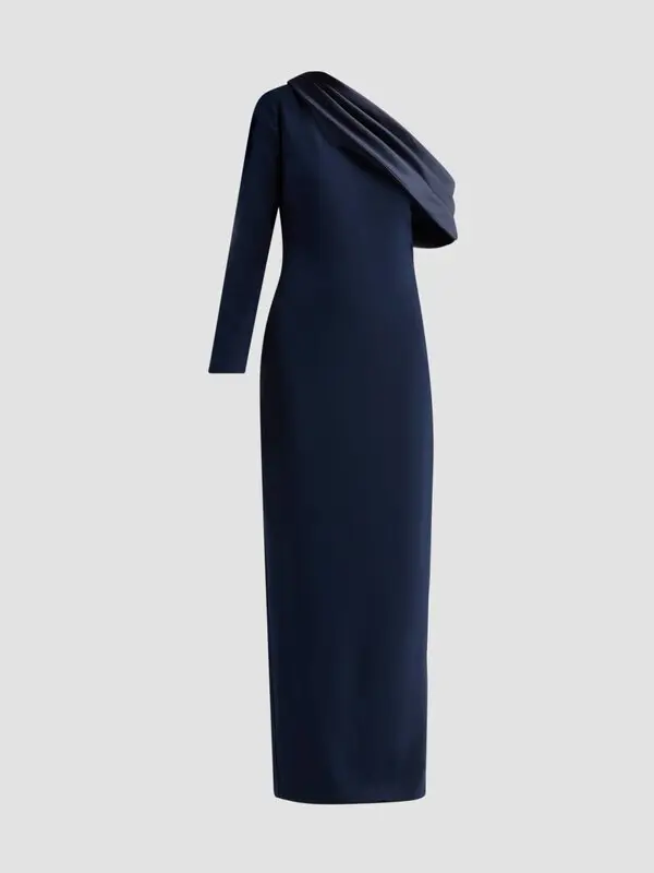 Badgley Mischka Draped One-shoulder Column Gown