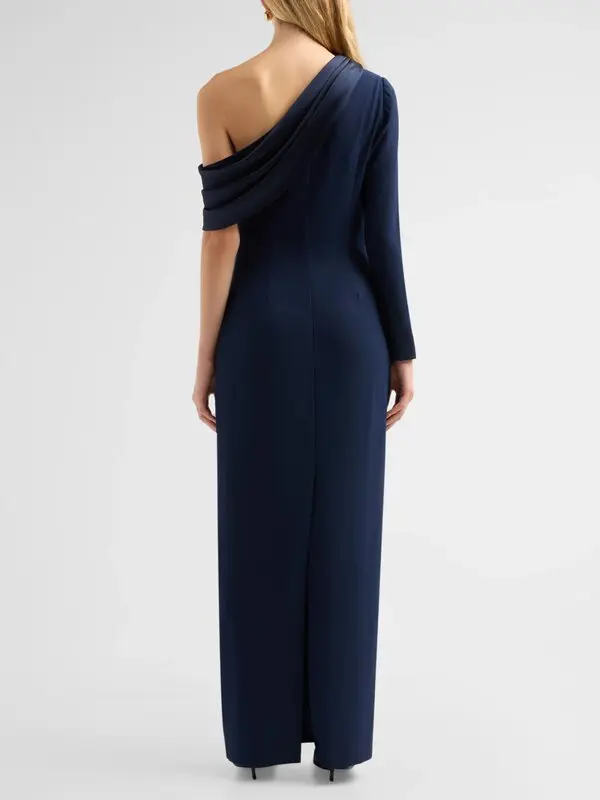 Badgley Mischka Draped One-shoulder Column Gown