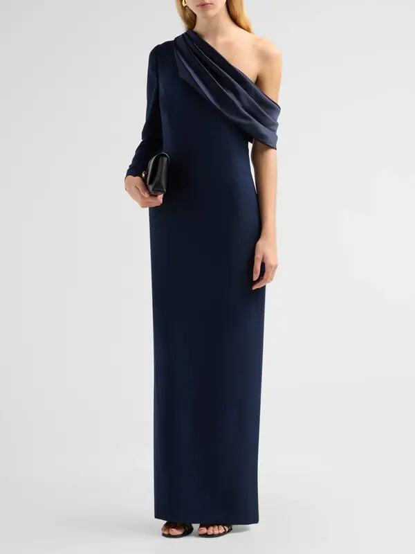 Badgley Mischka Draped One-shoulder Column Gown