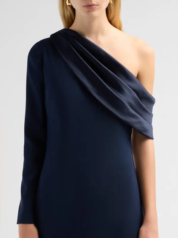 Badgley Mischka Draped One-shoulder Column Gown
