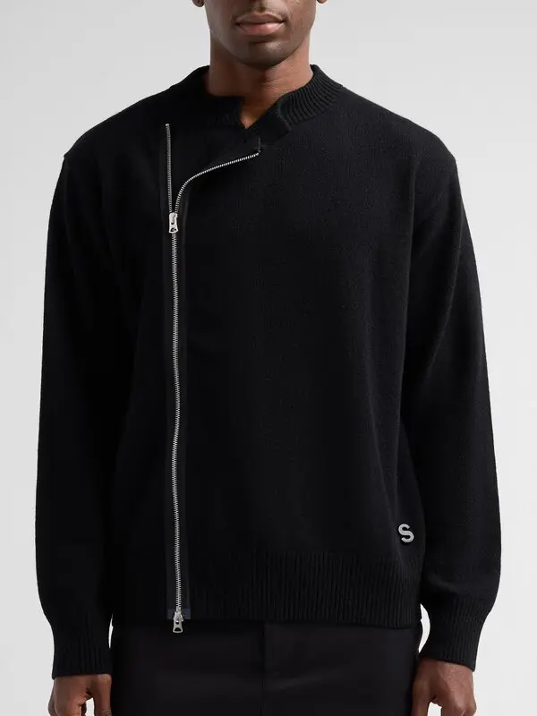 Sacai Asymmetric Zip Wool Knit Sweater