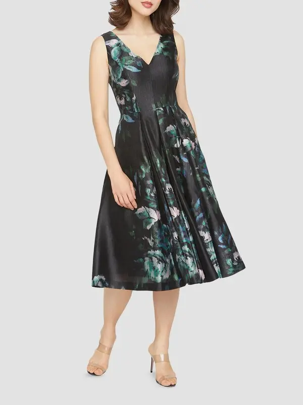 KAY UNGER Brooke Floral Mikado Fit & Flare Midi-dress