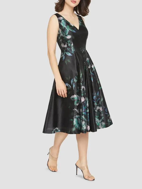 KAY UNGER Brooke Floral Mikado Fit & Flare Midi-dress