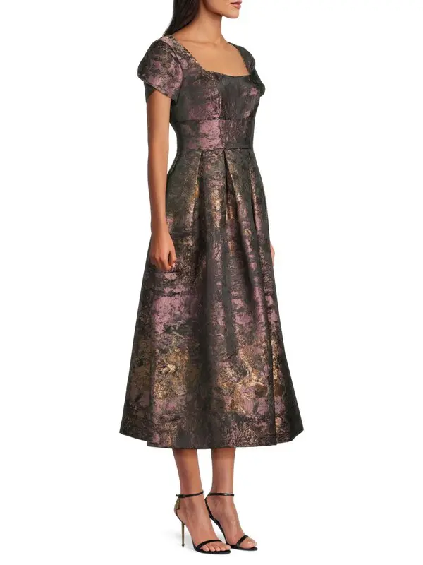 KAY UNGER Charlotte Metallic Tea-length Dress