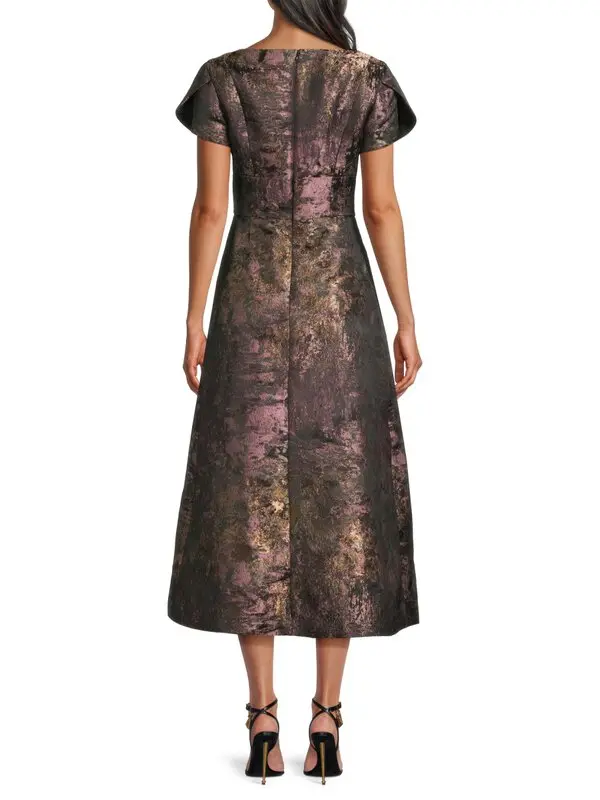 KAY UNGER Charlotte Metallic Tea-length Dress