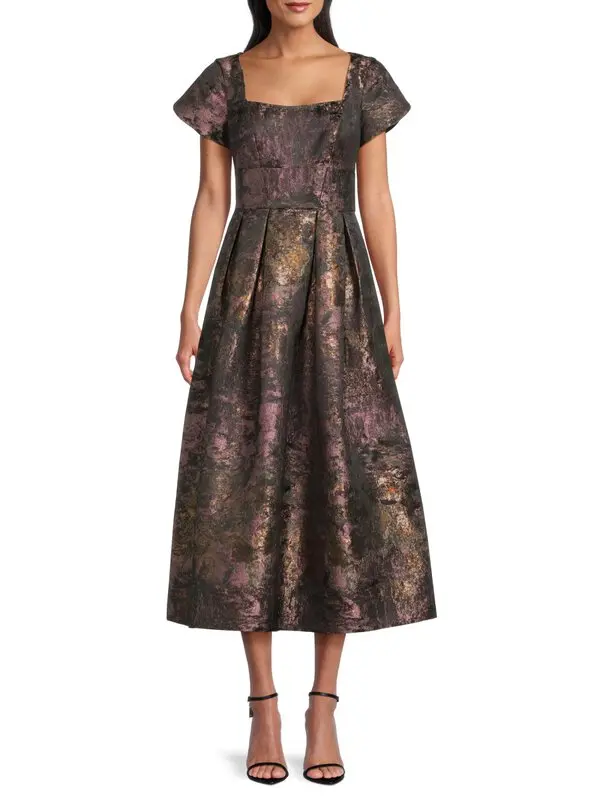 KAY UNGER Charlotte Metallic Tea-length Dress