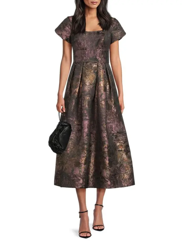 KAY UNGER Charlotte Metallic Tea-length Dress