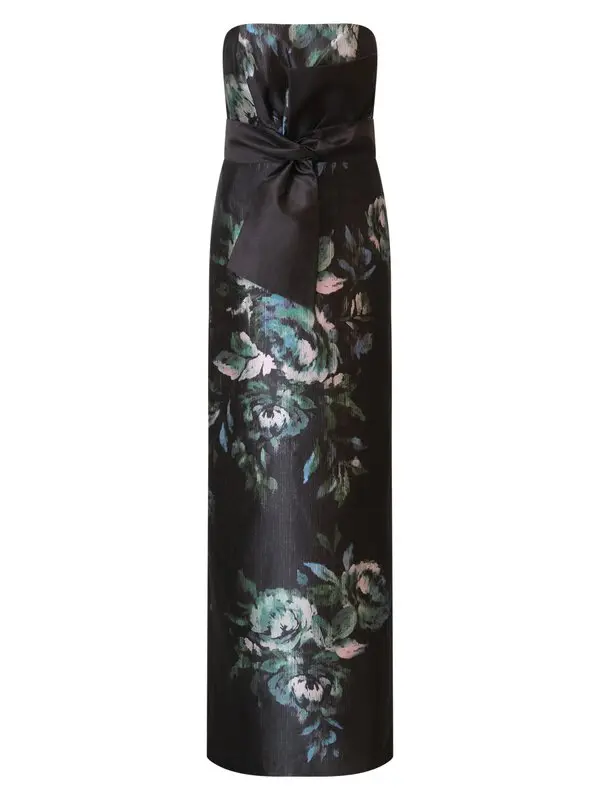 KAY UNGER Constance Floral Mikado Column Gown