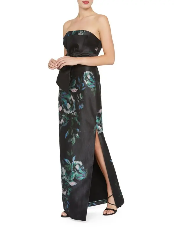 KAY UNGER Constance Floral Mikado Column Gown