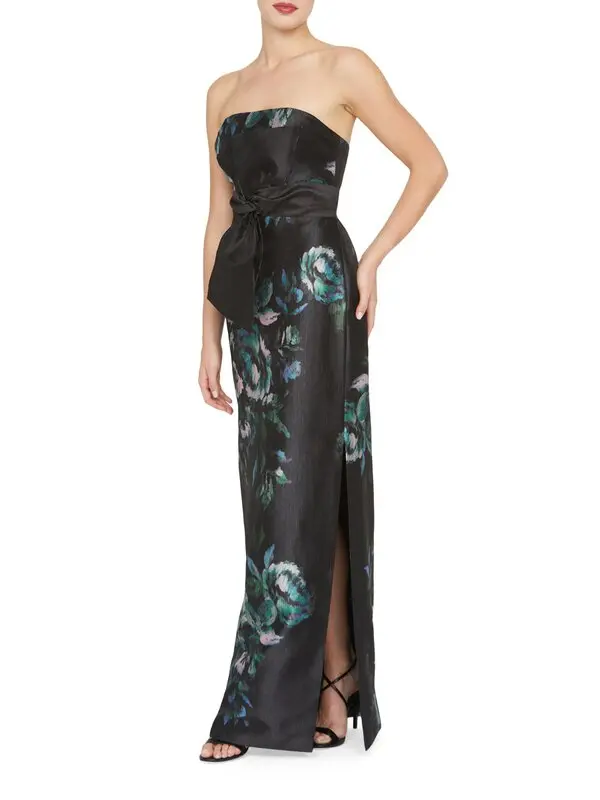 KAY UNGER Constance Floral Mikado Column Gown