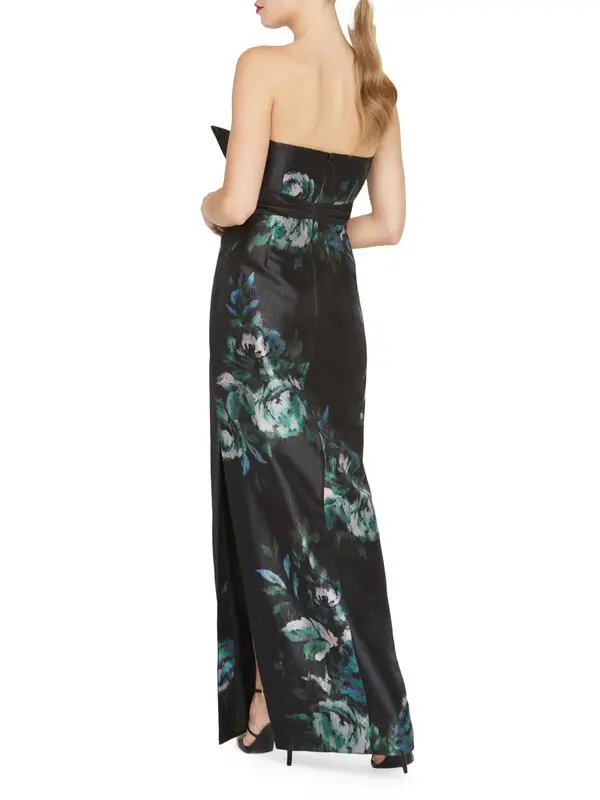 KAY UNGER Constance Floral Mikado Column Gown
