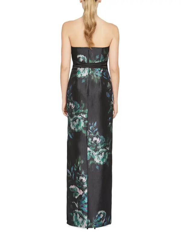 KAY UNGER Constance Floral Mikado Column Gown