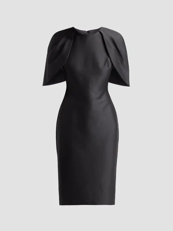 Badgley Mischka Mikado Cape-shoulder Sheath Dress - Black