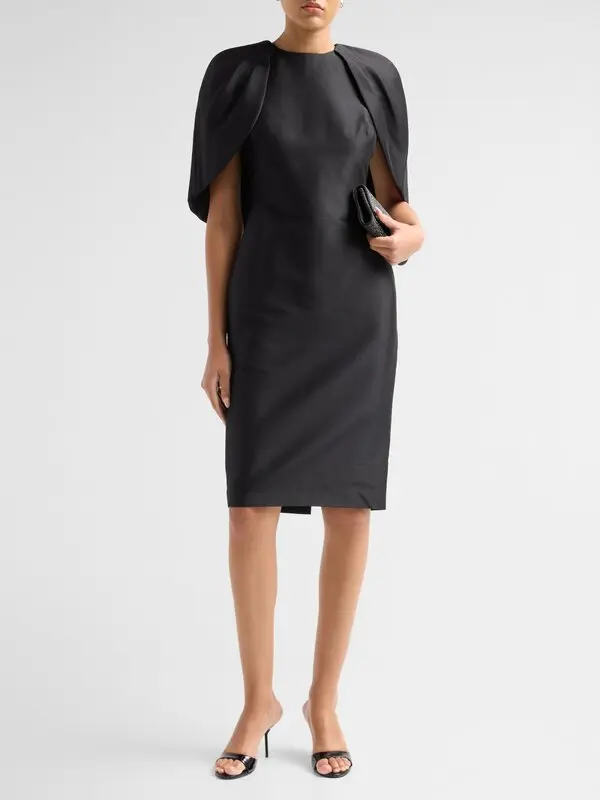 Badgley Mischka Mikado Cape-shoulder Sheath Dress