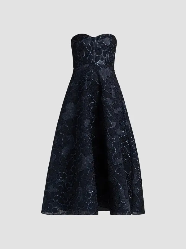 AS IT MAY Avery Strapless Jacquard Midi-dress - Midnight Navy