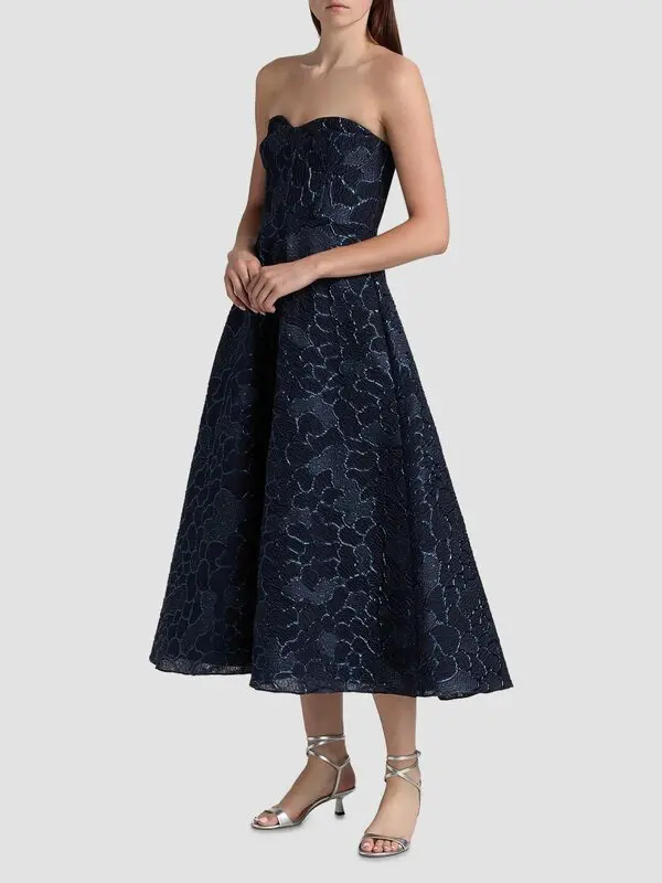 AS IT MAY Avery Strapless Jacquard Midi-dress
