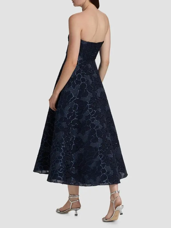 AS IT MAY Avery Strapless Jacquard Midi-dress