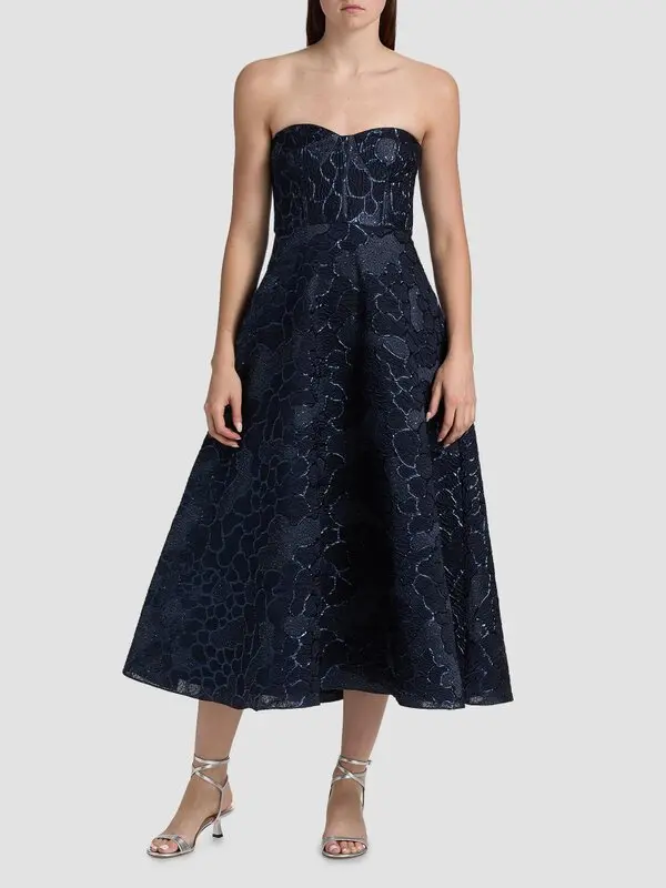 AS IT MAY Avery Strapless Jacquard Midi-dress