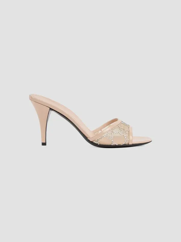 Gucci Erin 85mm Gg Crystal Mesh Sandals - Shell