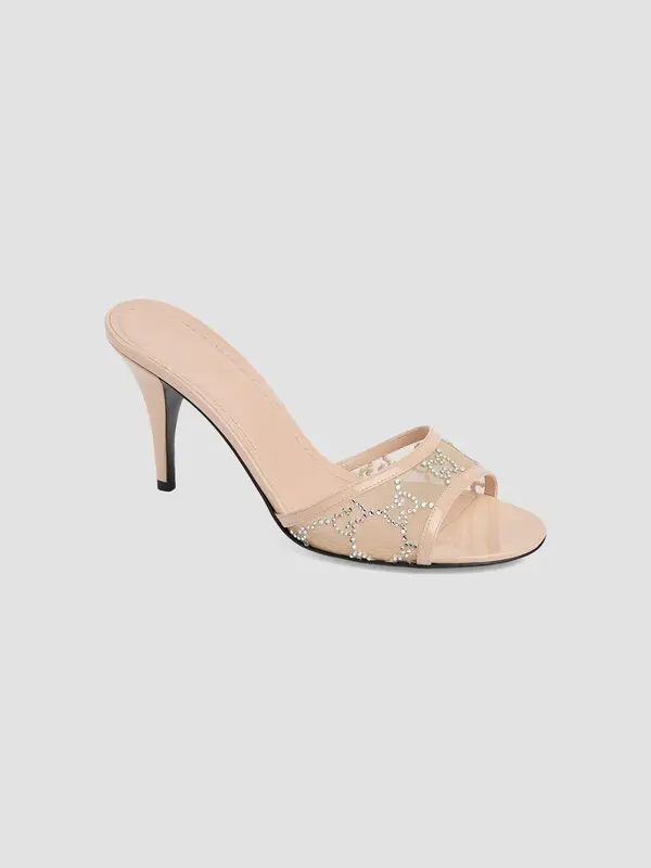 Gucci Erin 85mm Gg Crystal Mesh Sandals - Shell