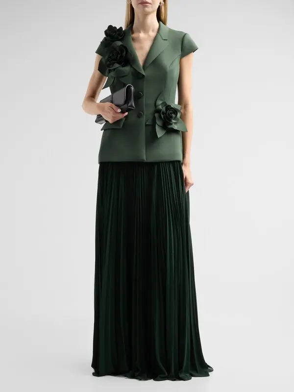 Badgley Mischka Blazer Floral Appliqué Pelated Gown