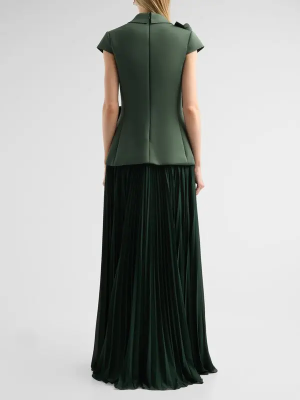 Badgley Mischka Blazer Floral Appliqué Pelated Gown