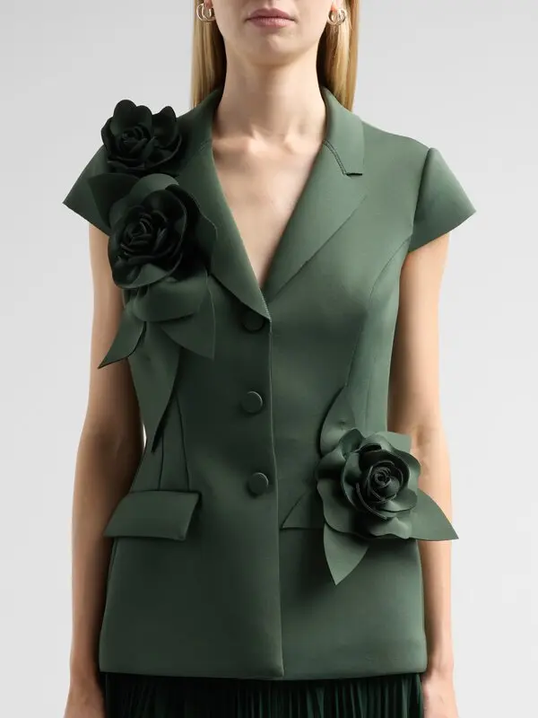 Badgley Mischka Blazer Floral Appliqué Pelated Gown