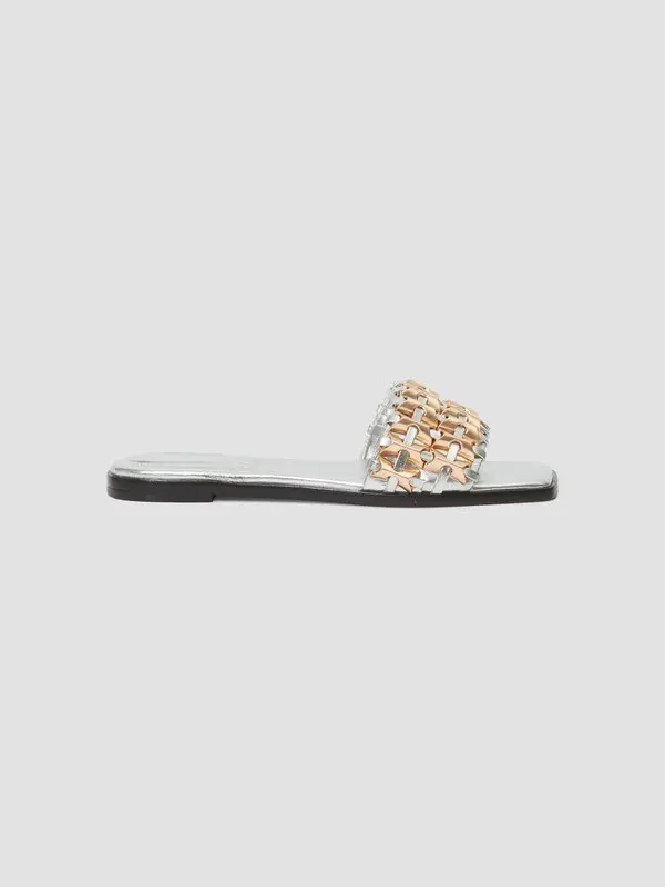 Simkhai Faye Beaded Metallic Leather Flats - Silver