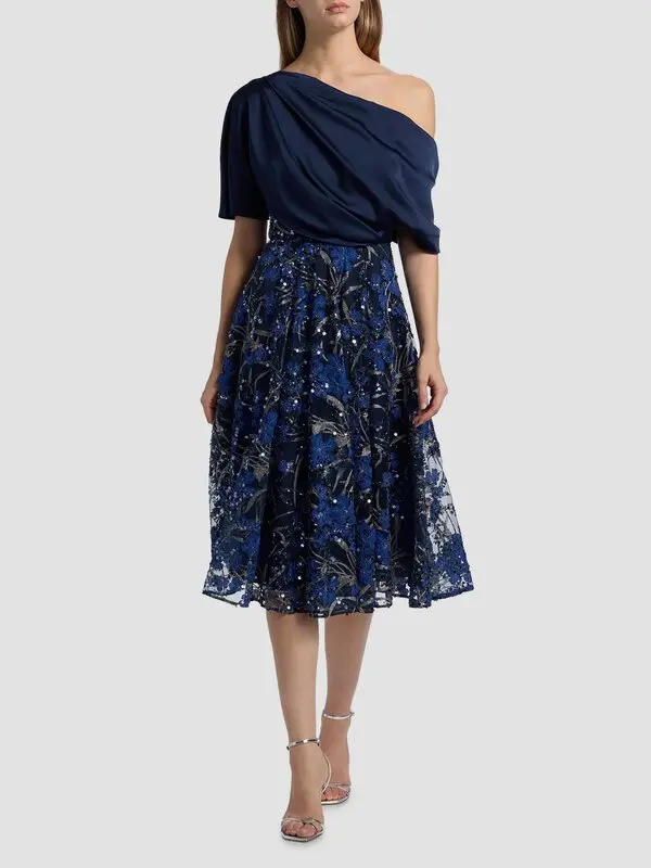 Theia Embellished One-shoulder Midi-dress