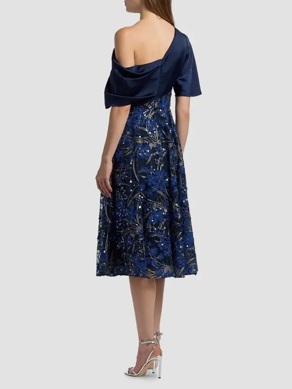 Theia Embellished One-shoulder Midi-dress