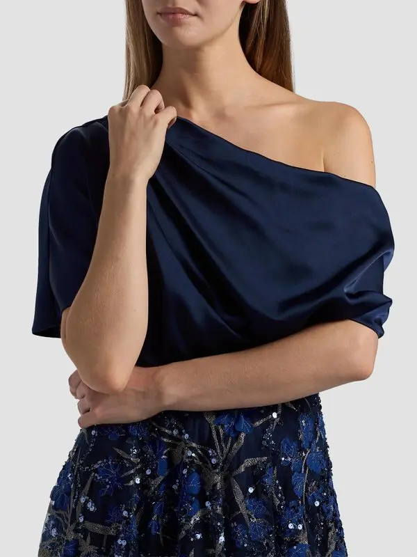 Theia Embellished One-shoulder Midi-dress